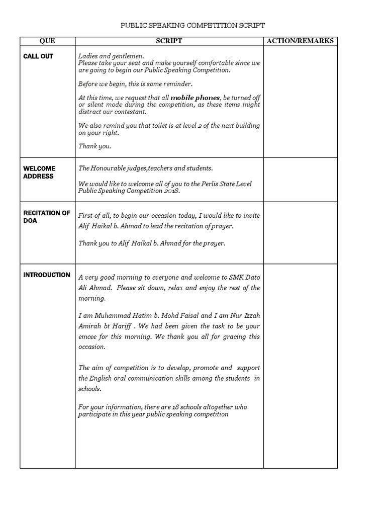 Public Speaking Competition Script | PDF | Cooking, Food & Wine