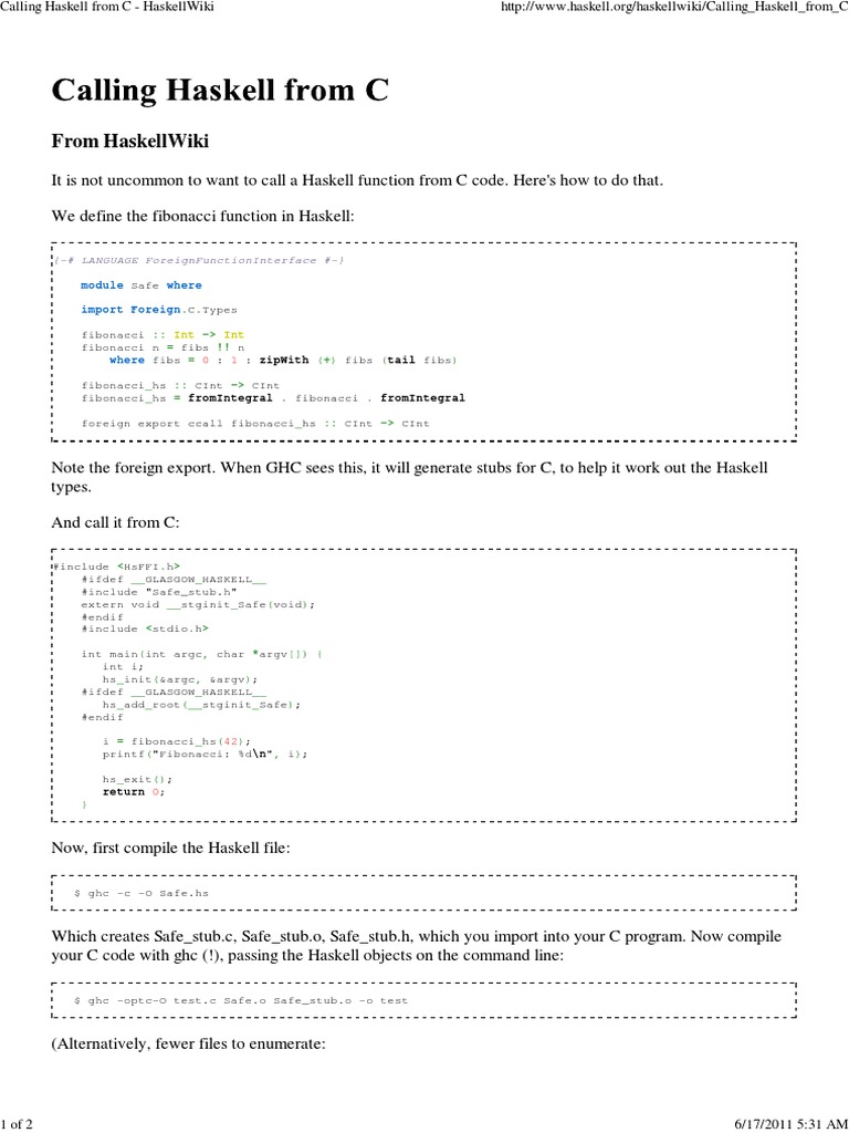 Calling Haskell From C - HaskellWiki | PDF | Programming Paradigms | Areas Of Computer Science