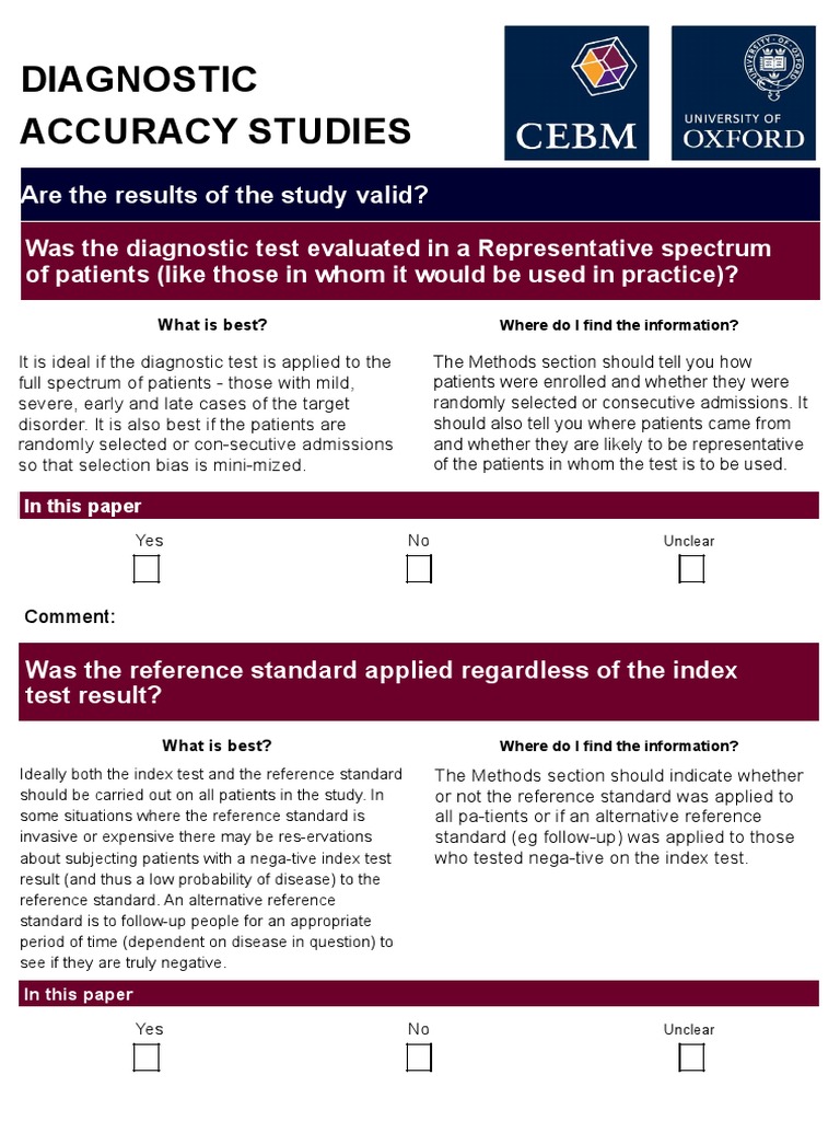 Diagnostic Accuracy Studies | PDF | Sensitivity And Specificity ...