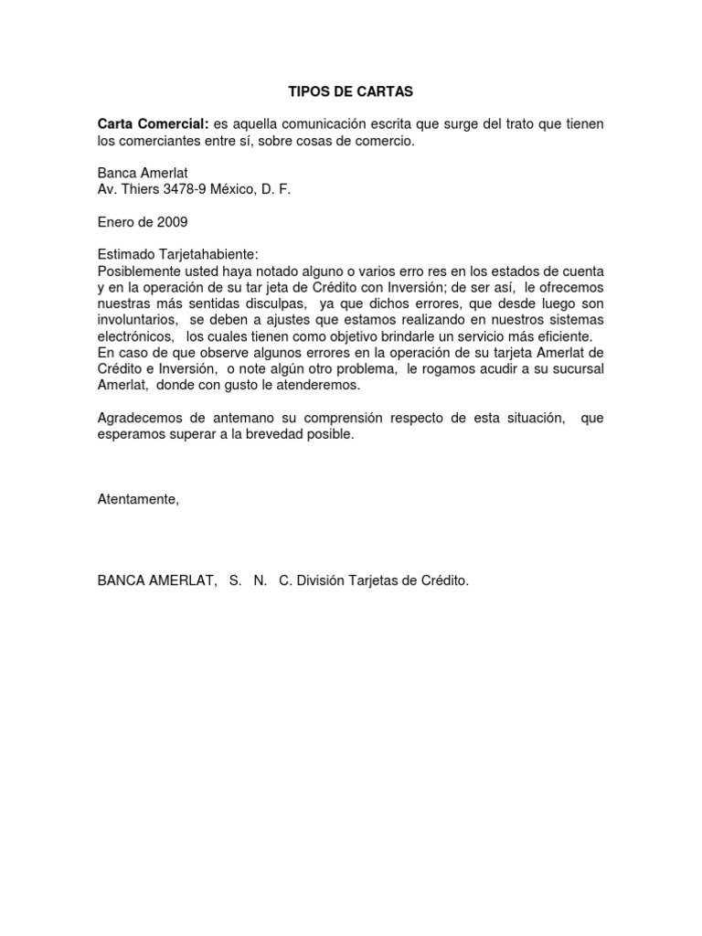 Tipos de Cartas | PDF | Bancos | Economias