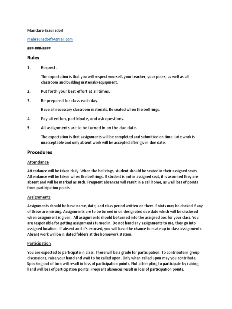 Classroom Rules and Procedures Guide | PDF