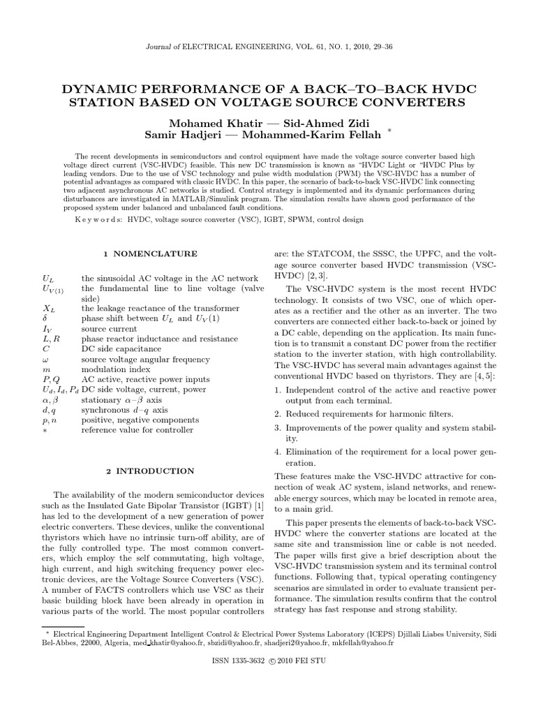 Dynamic Performance of Back-to-Back HVDC Stations | PDF | High Voltage ...
