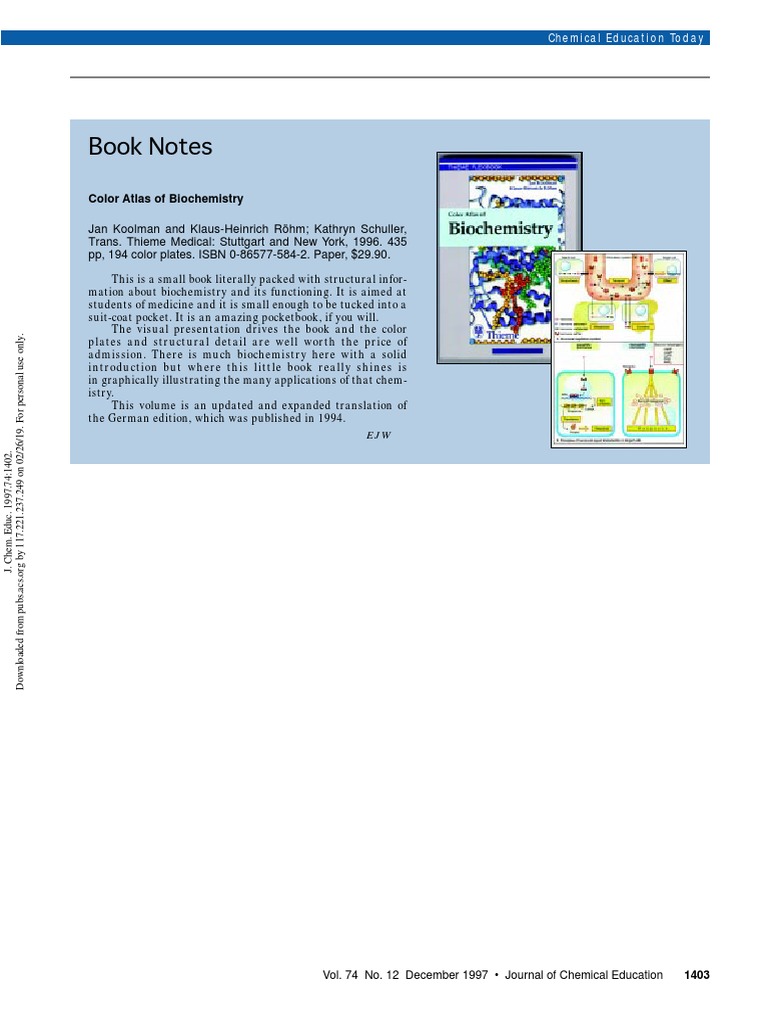 Book Notes: Color Atlas of Biochemistry | PDF | Books