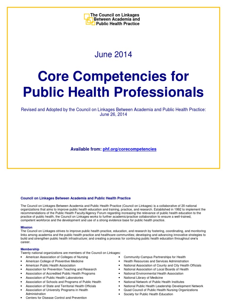 Core Competencies For Public Health Professionals 2014june | PDF ...