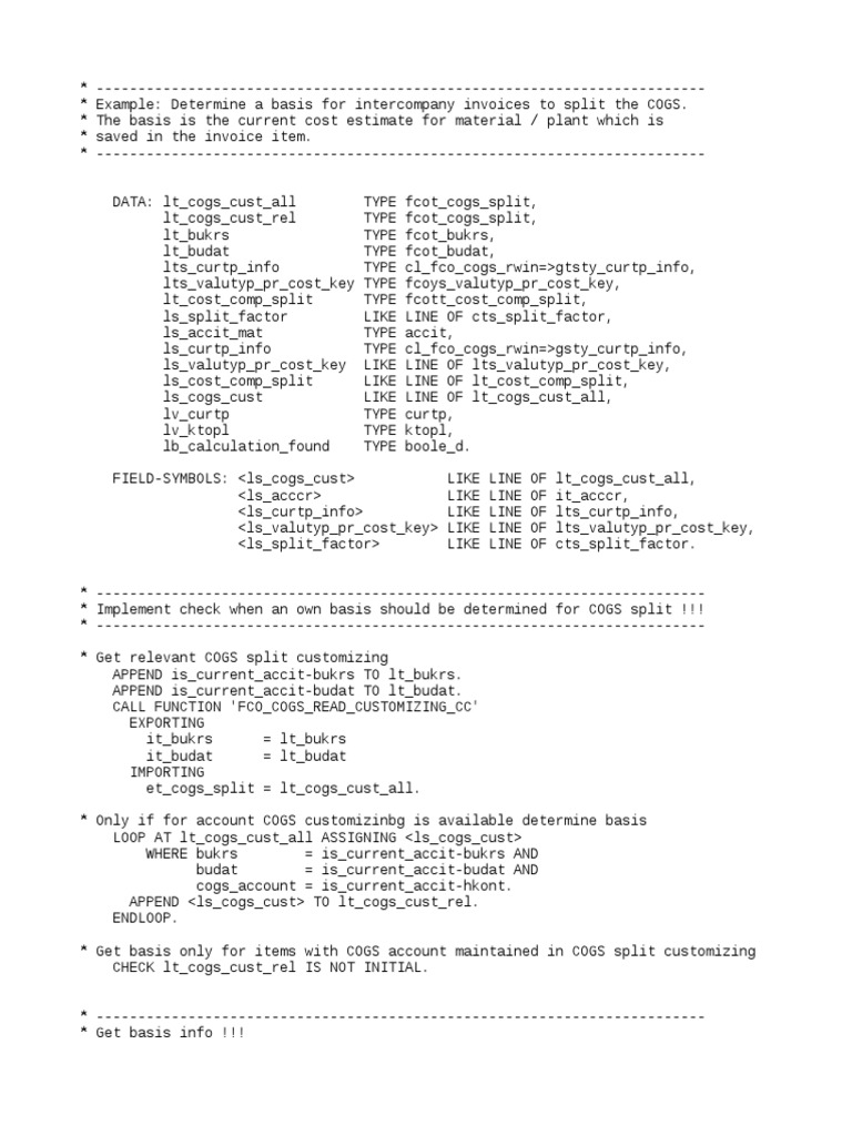 Sample Code For FCO - COGS - SPLIT - BASIS | PDF | Computer Programming ...