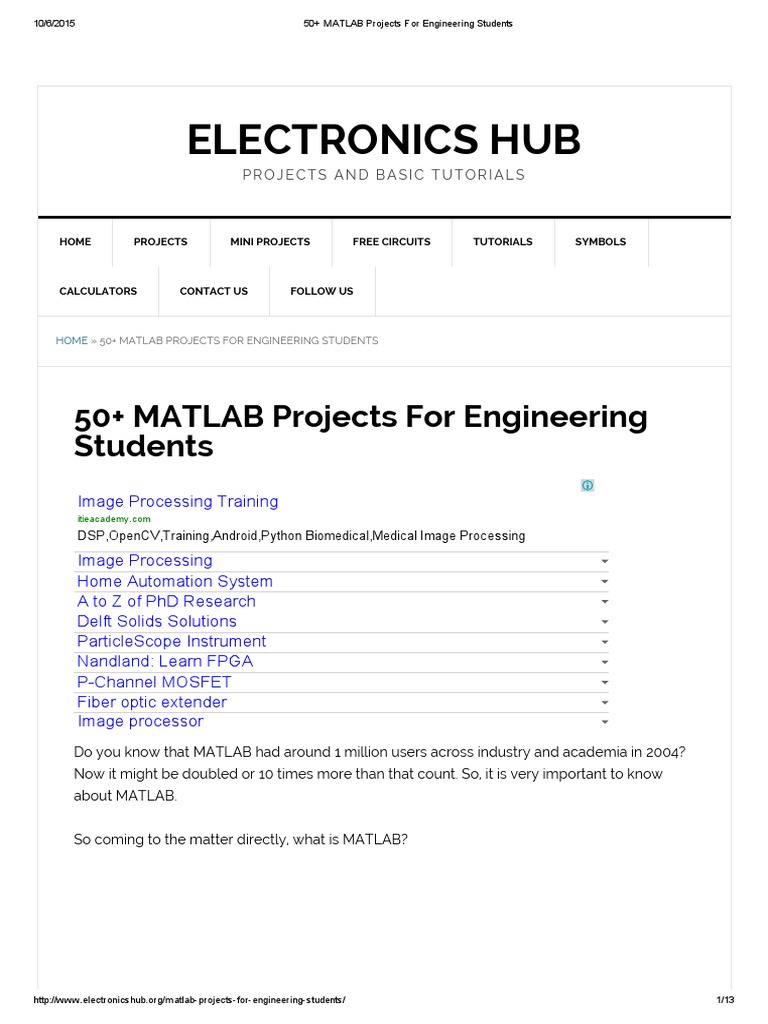 50+ MATLAB Projects For Engineering Students | PDF | Matlab | Power ...