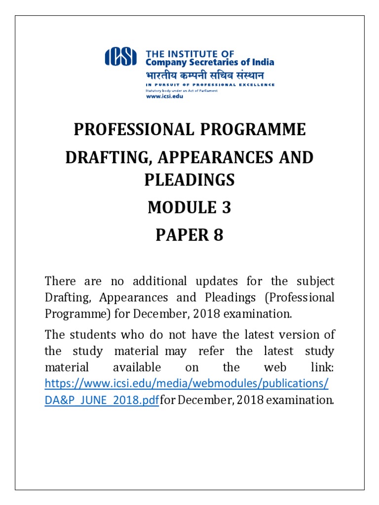 Professional Programme Drafting, Appearances and Pleadings Paper 8 | PDF