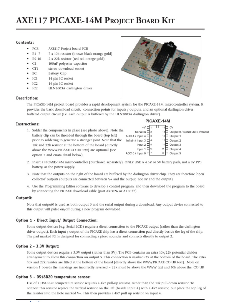 PICAXE-14M Project Board Guide | PDF | Electronic Design | Electrical ...