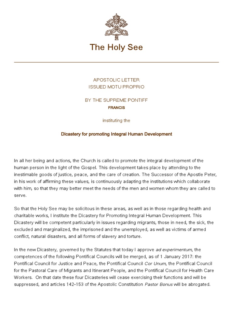 Papa Francesco Lettera AP 20160817 Humanam Progressionem | PDF | Holy ...