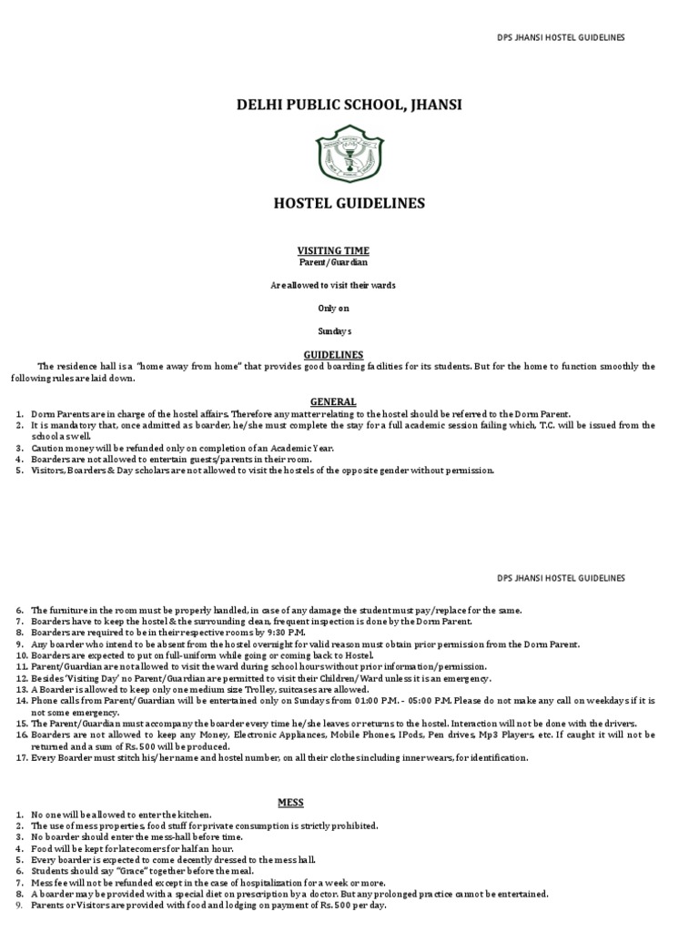 Hostel Guideline 18-19 | PDF | Dormitory | Boarding School