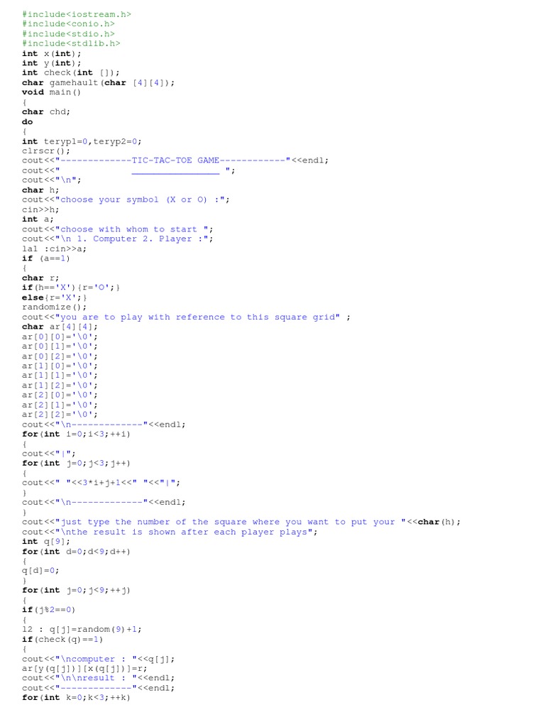 C++ Tic-Tac-Toe Game Code | PDF | Computer Programming | Teaching Mathematics