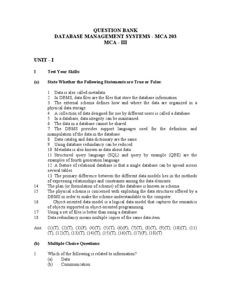 203 Dbms Question Bank | PDF | Databases | Relational Model