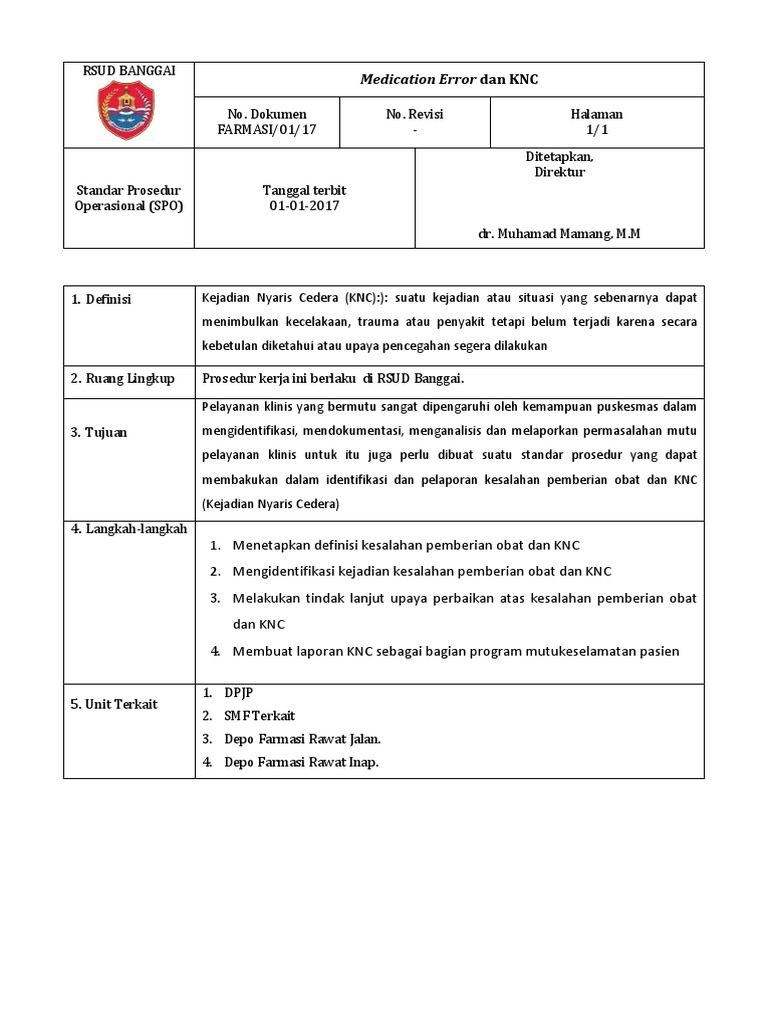 SOP Medication Error Dan KNC | PDF