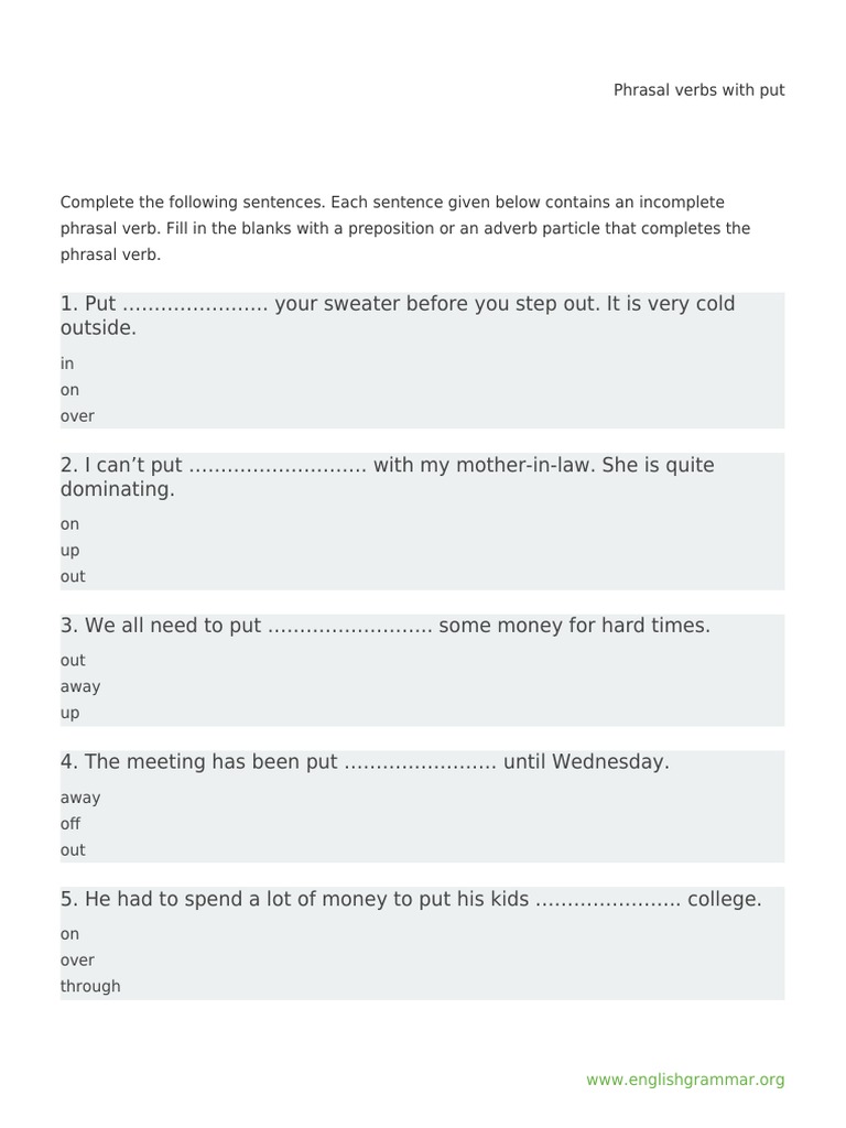 Phrasal Verbs With Put | PDF
