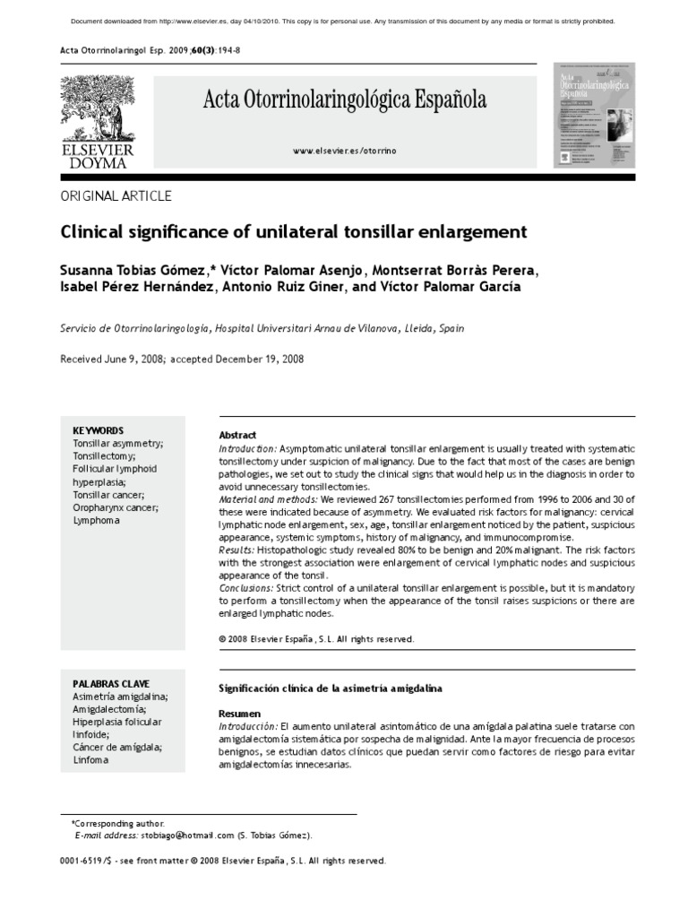 Unilateral Tonsil Enlargement | Lymphoma | Cancer