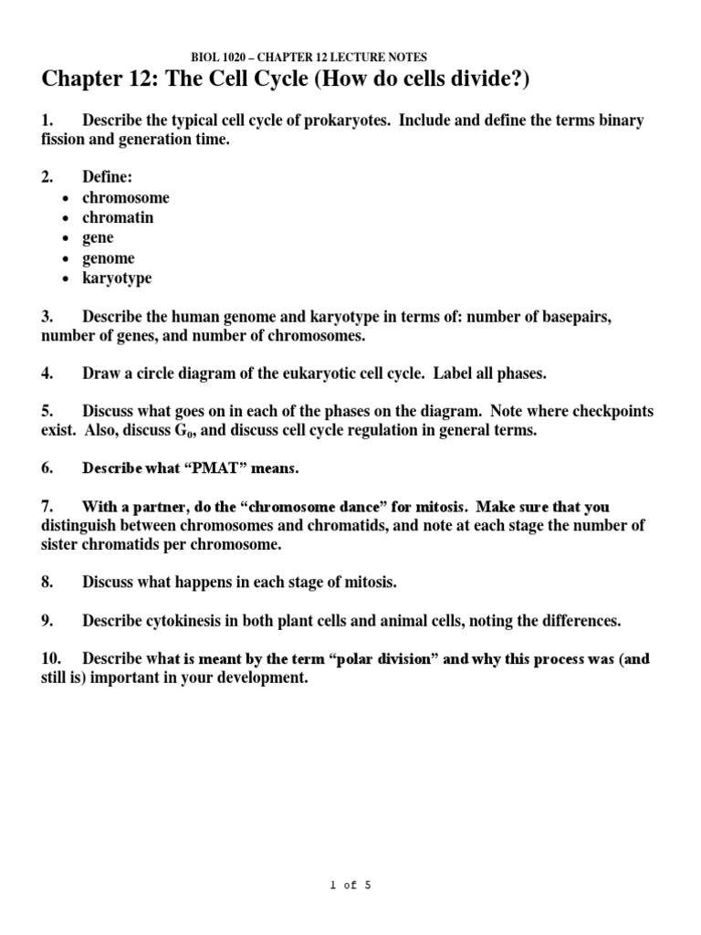 Chapter 12: The Cell Cycle (How Do Cells Divide?) : Chromosome Chromatin Gene Genome Karyotype ...