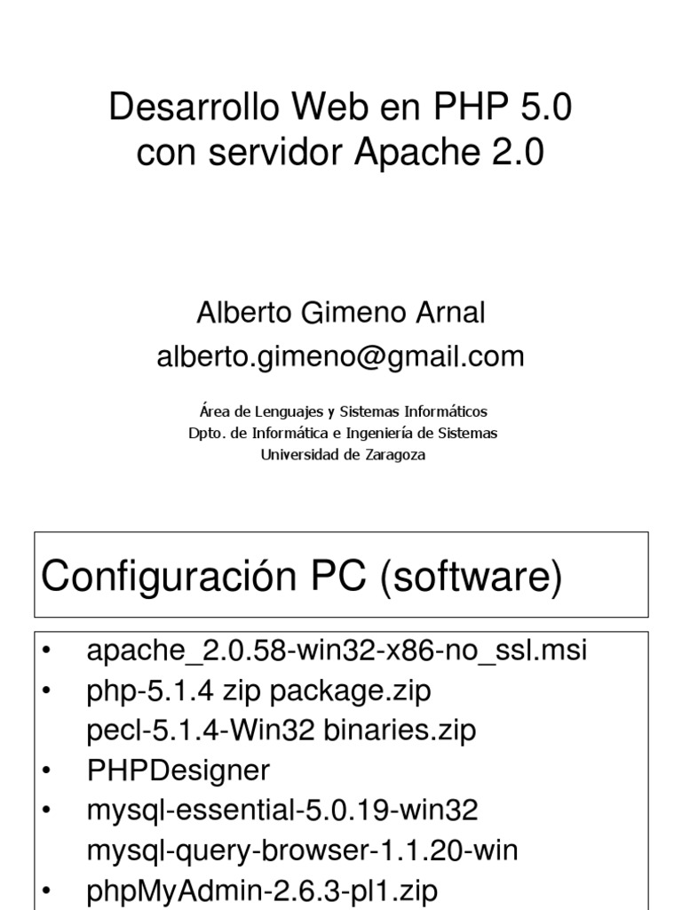 Desarrollo Web en PHP 5.0 Con Servidor Apache 2.0: Alberto Gimeno Arnal | PDF | Php | Servidor ...