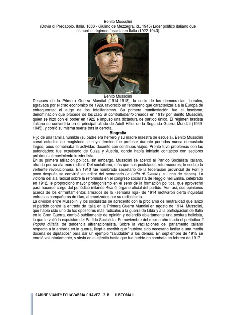 Biografía de Benito Mussolini | PDF | Joseph Stalin | Winston Churchill