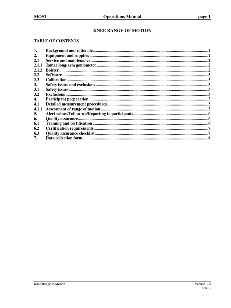 Most Operations Manual: Knee Range of Motion 6/1/13 | PDF | Anatomical ...