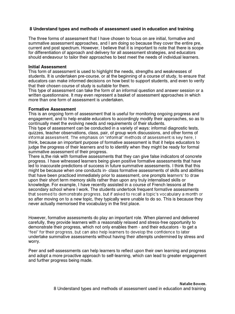 8 Understand Types and Methods of Assessment Used in Education and ...