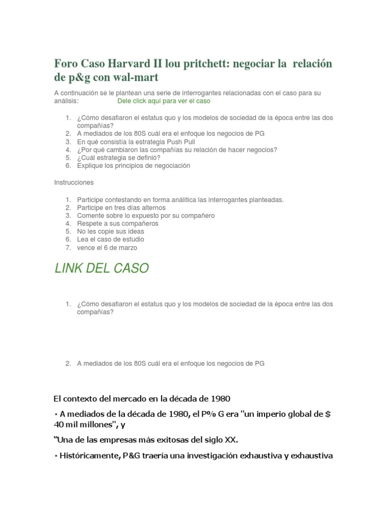 Negociación P&G y Wal-Mart: Caso Lou Pritchett | PDF