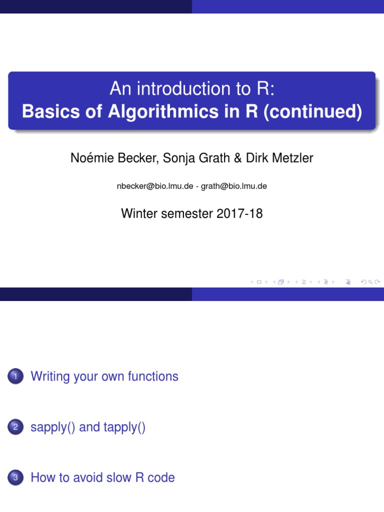 An Introduction To R:: Basics of Algorithmics in R (Continued) | PDF | Parameter (Computer ...
