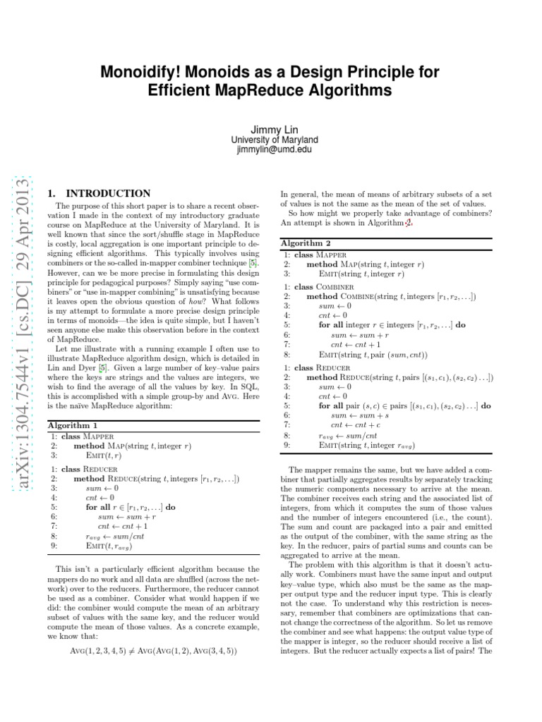 Monoidify! - Monoids As A Design Principle For Efficient MapReduce Algorithms | Download Free ...
