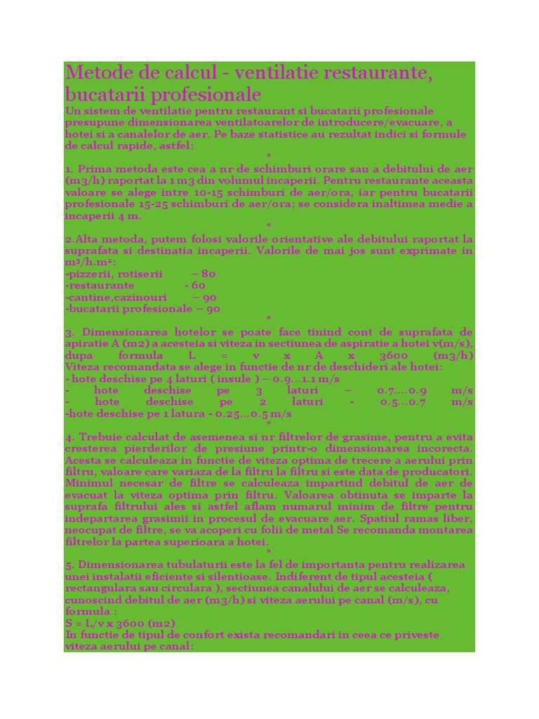 Metode de Calcul Hota Bucatarie | PDF