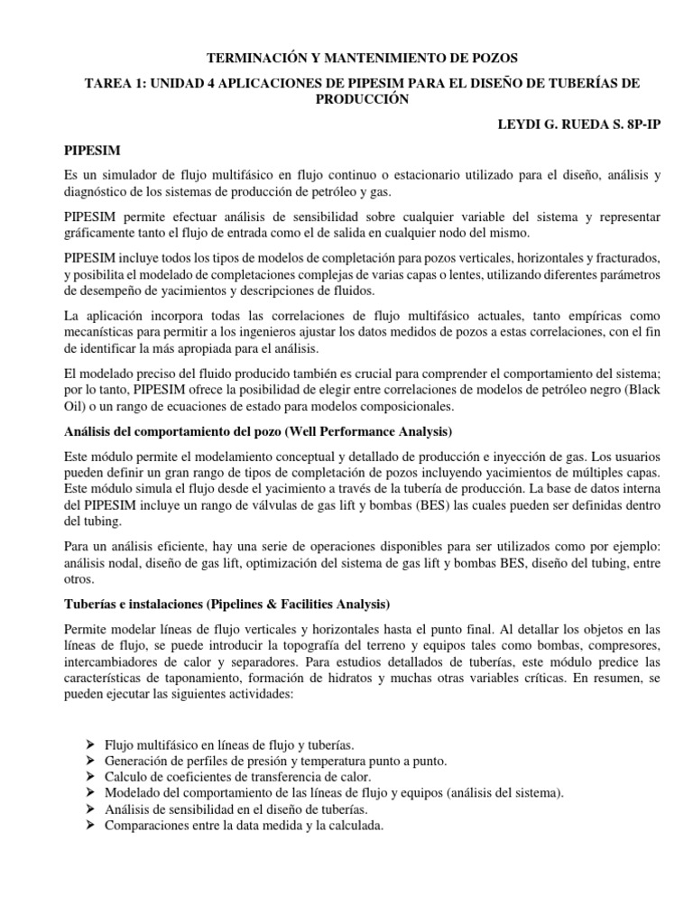 PIPESIM Es Un Simulador | PDF | Diseño | Gases