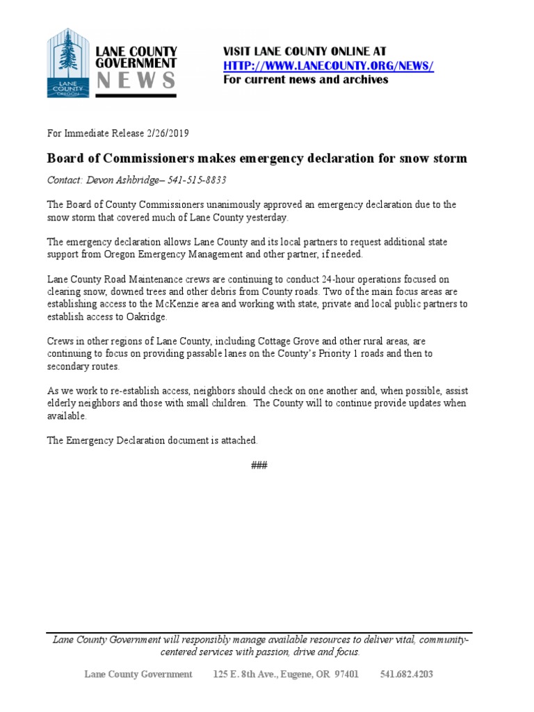 Lane County Emergency Declaration | PDF | Emergency | Public Sphere