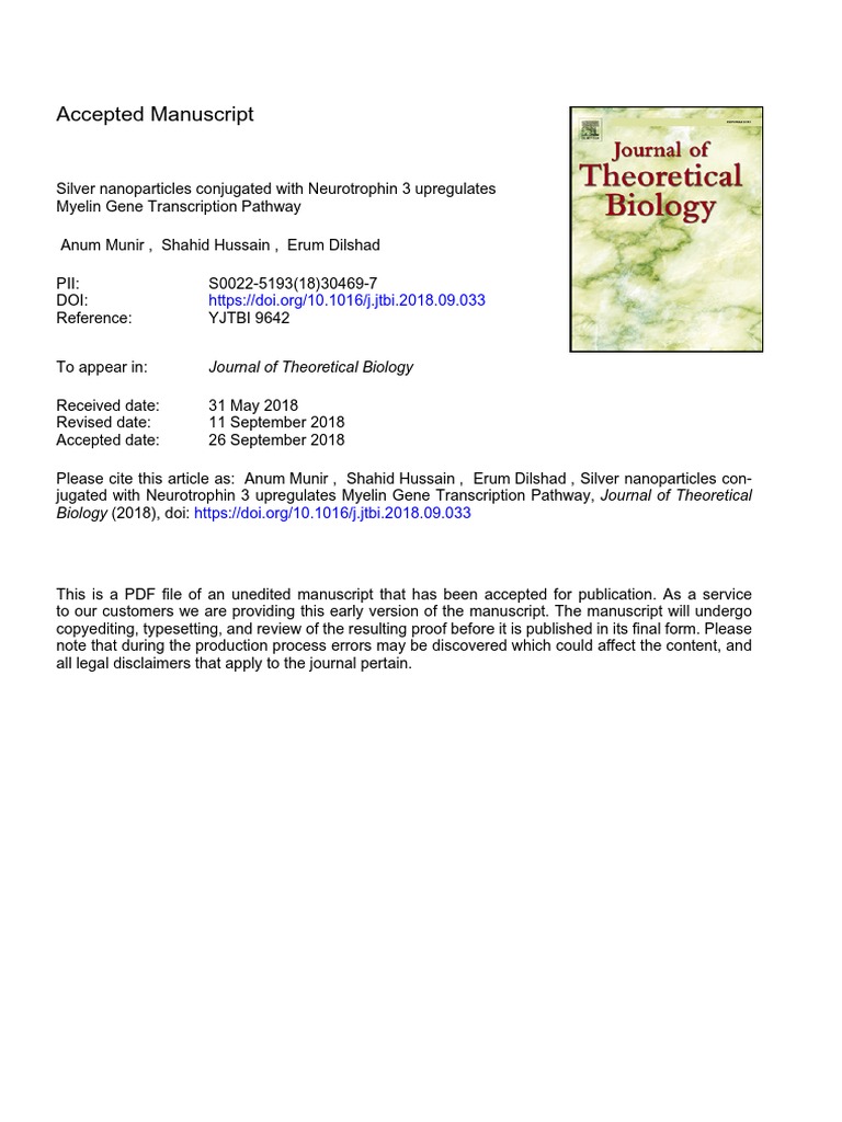 Accepted Manuscript: Journal of Theoretical Biology | PDF | Axon | Gene ...