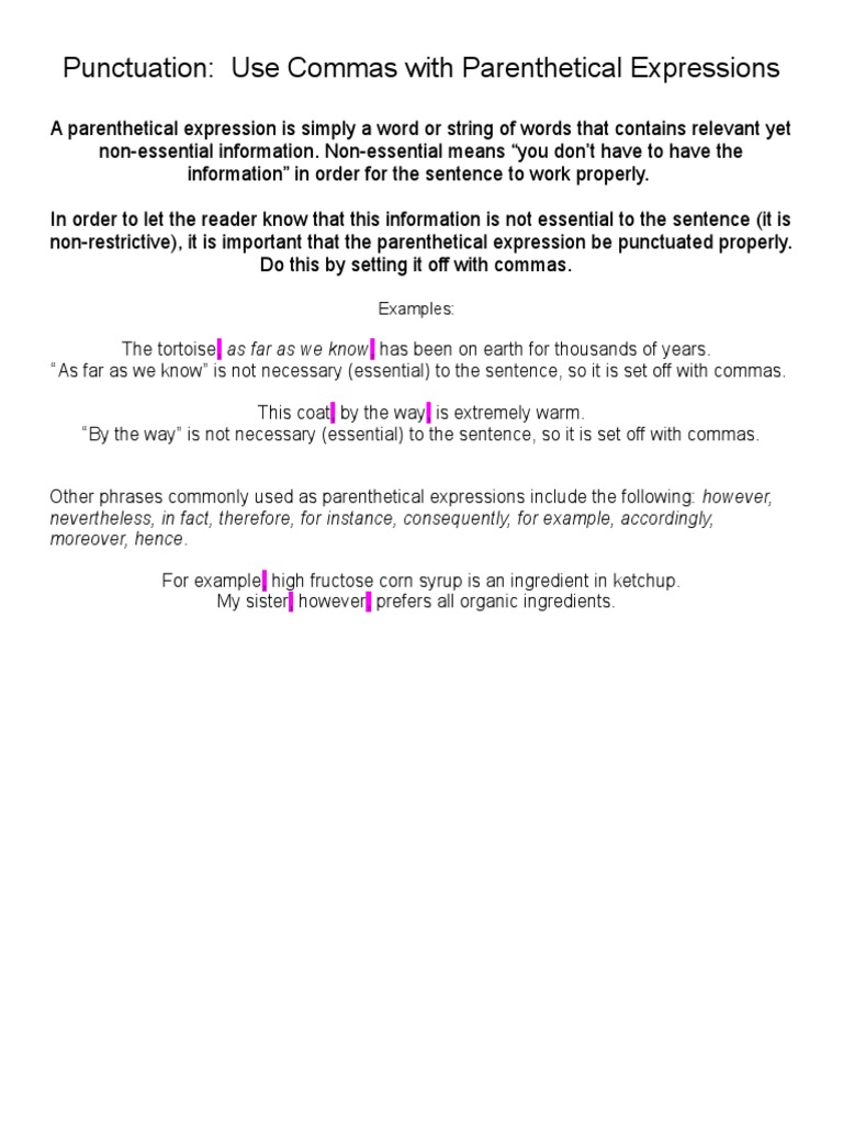 Punctuation Commas For Parenth Expressions | PDF | Language Arts ...