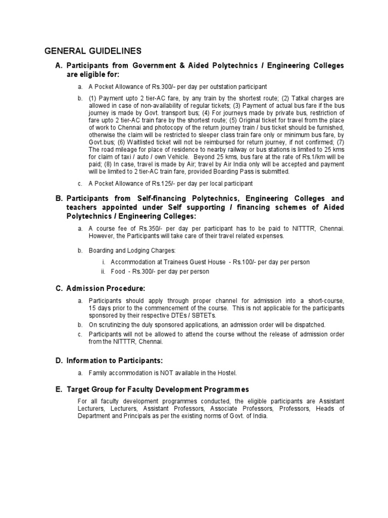 FDP Guidelines | PDF | Fare | Lecturer