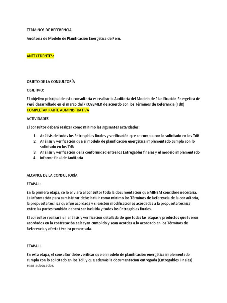 Terminos de Referencia Auditoría - v2 | Descargar gratis PDF ...