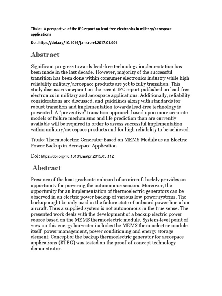 Titulo: A Perspective of The IPC Report On Lead-Free Electronics in ...