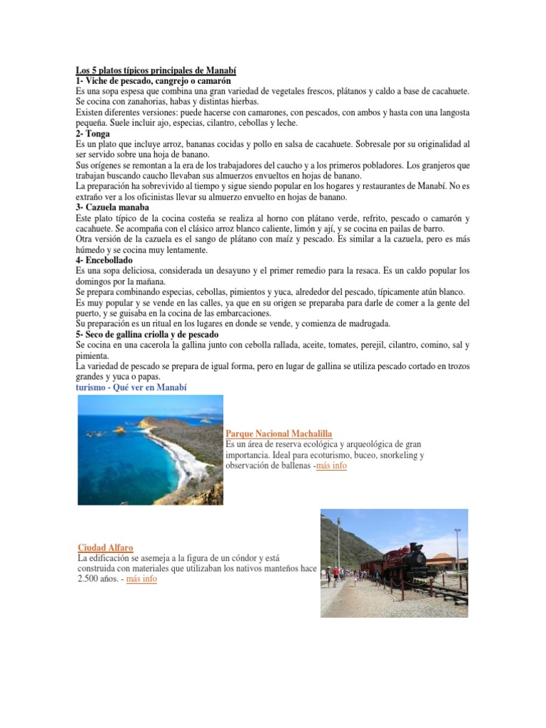 Los 5 Platos Típicos Principales de Manabí | PDF | Cocina | Alimentos