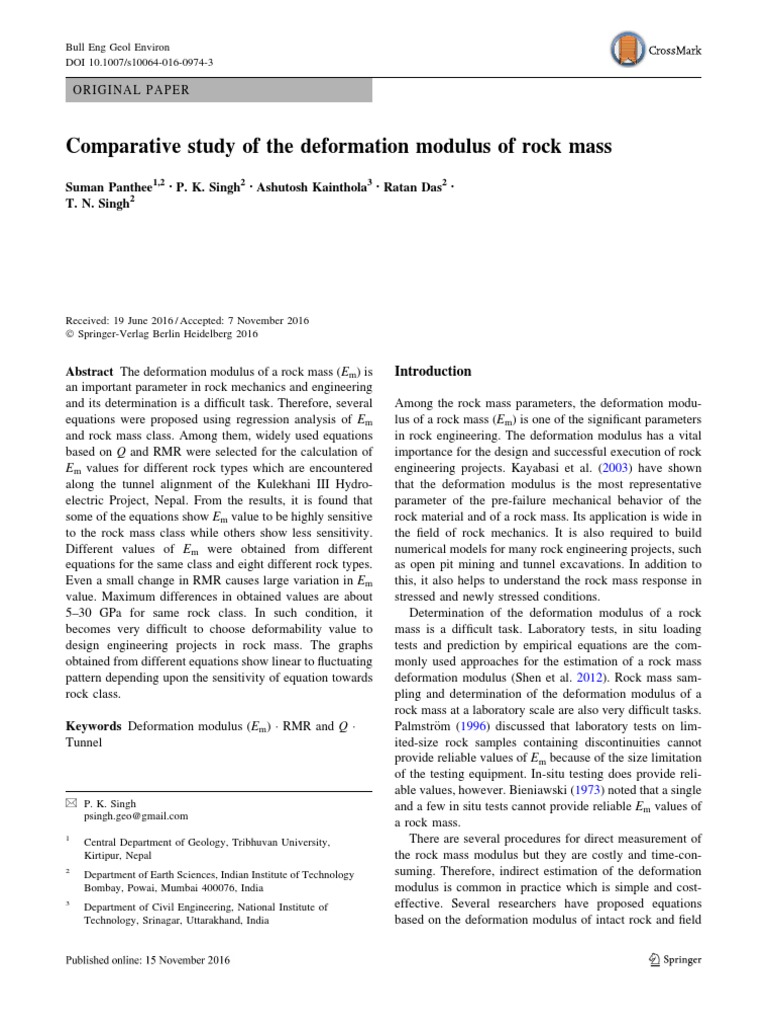 Comparative Study of The Deformation Modulus of Rock Mass | PDF ...