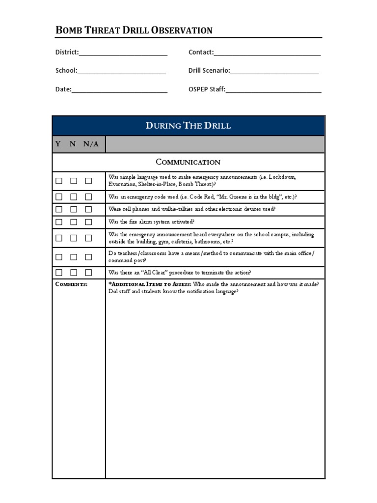 Bomb Threat Drill Observation Report | PDF | Emergency Management ...