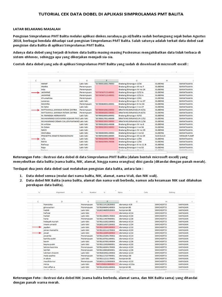 Tutorial Cek Data Dobel Di Aplikasi Simprolamas PMT Balita | PDF