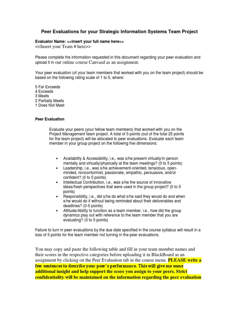 Peer Evaluation Form | PDF | Cognition | Psychology