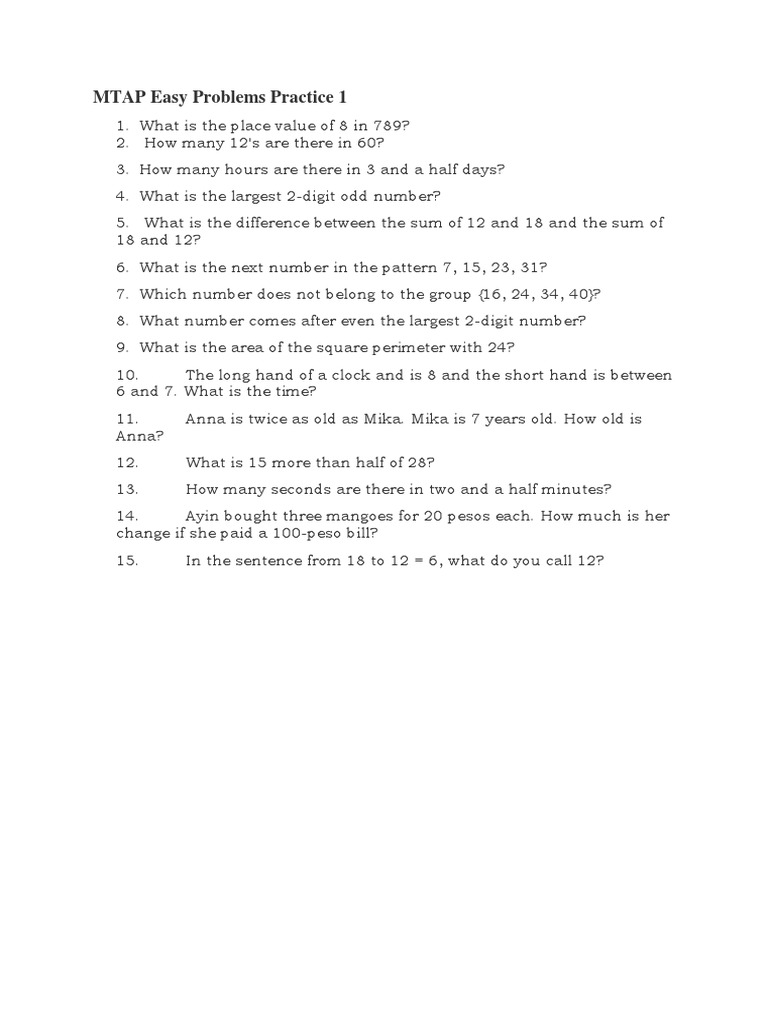 MTAP Easy Problems Practice 1 | PDF | Cupcake | Teaching Mathematics