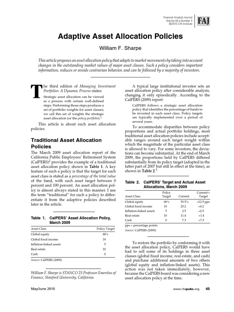 Adaptive Asset Allocation Policies | PDF | Asset Allocation | Stock Market Index