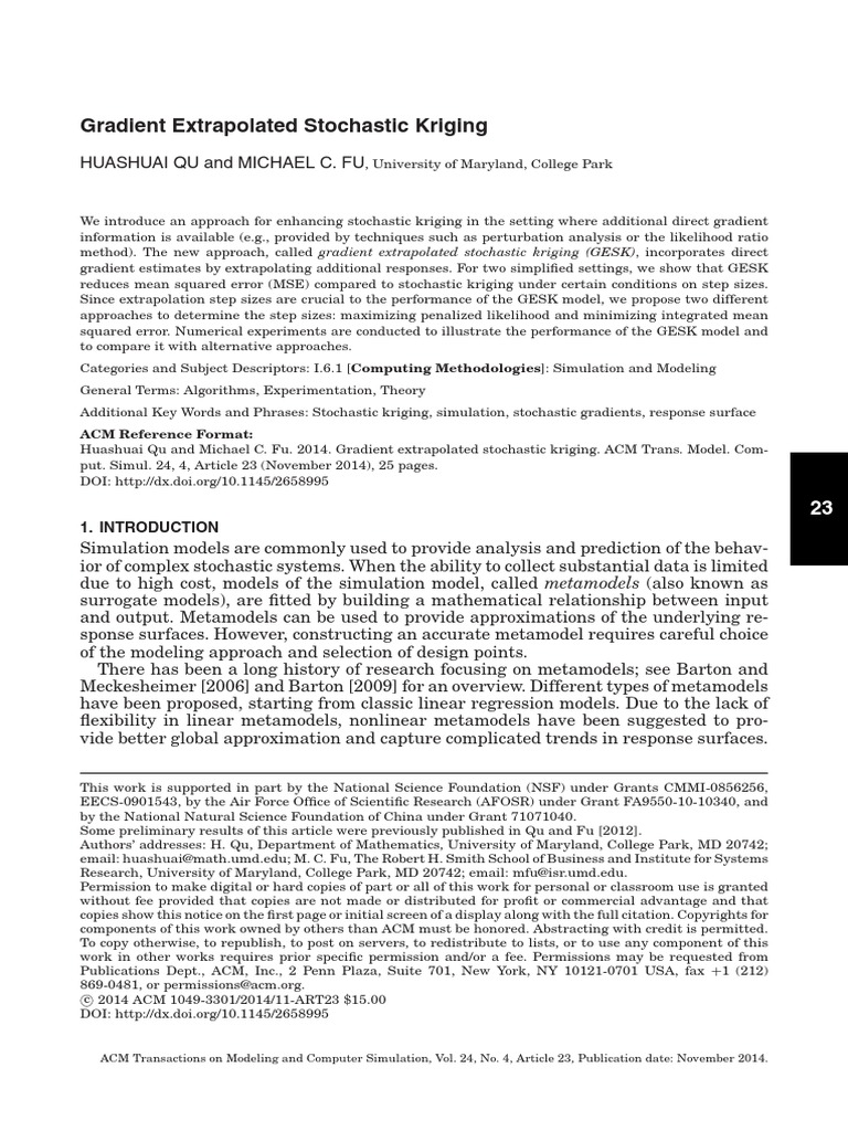 Gradient Extrapolated Stochastic Kriging | PDF | Computer Simulation | Covariance Matrix