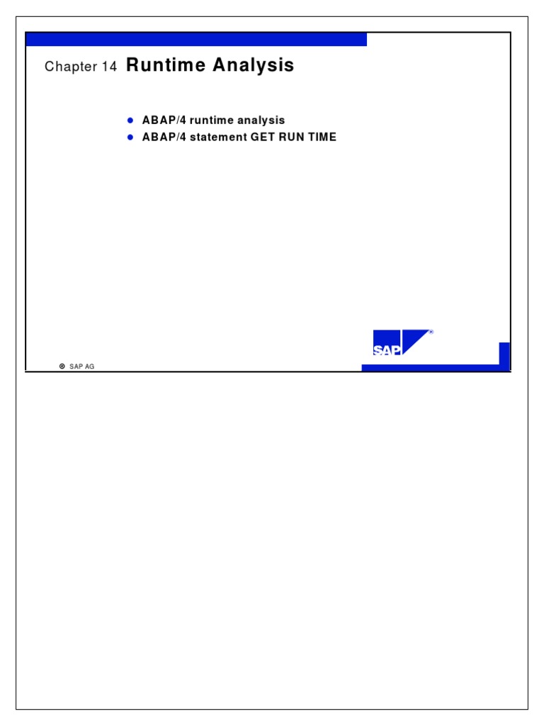 Runtime Analysis: ABAP/4 Runtime Analysis ABAP/4 Statement GET RUN TIME | PDF | Modular ...