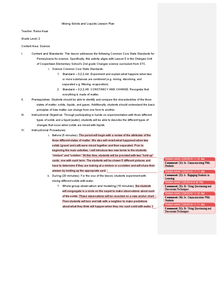 Mixing Solids and Liquids Lesson Plan Annotated | PDF | Curriculum | Change