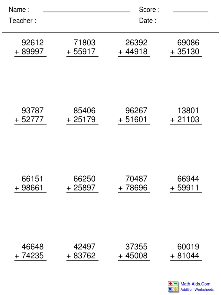 Math worksheet scores addition practice | PDF