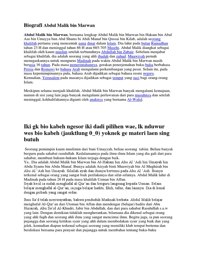 Biografi Abdul Malik Bin Marwan | PDF