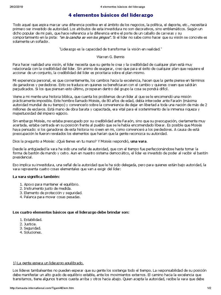 4 Elementos Básicos Del Liderazgo | PDF | Moisés | Liderazgo