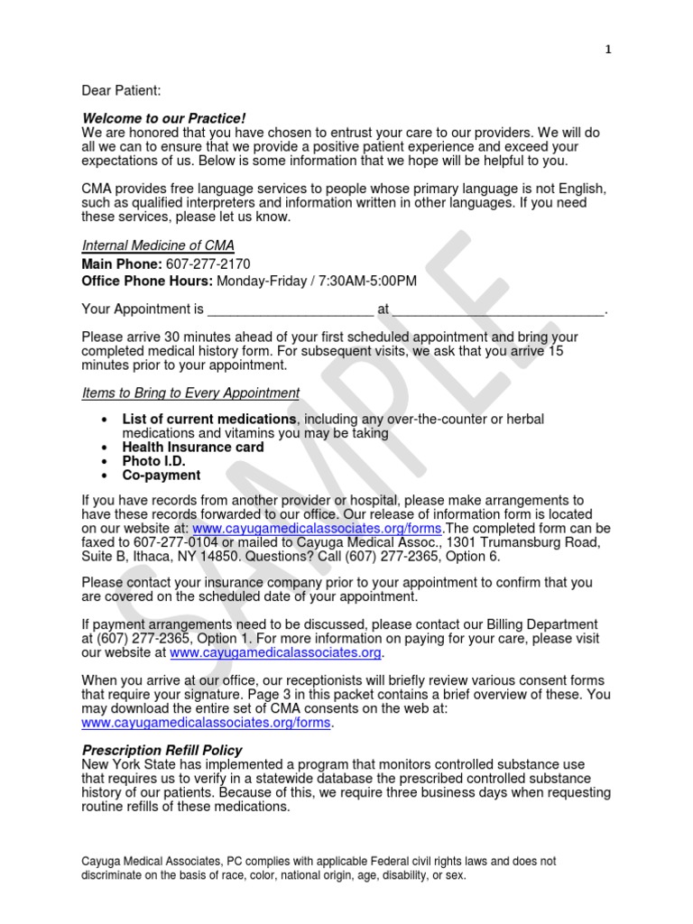 Internal Medicine Welcome Letter | PDF | Health Insurance Portability ...