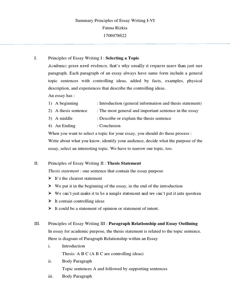 Summary Principles of Essay Writing I-VI | PDF | Paragraph | Essays